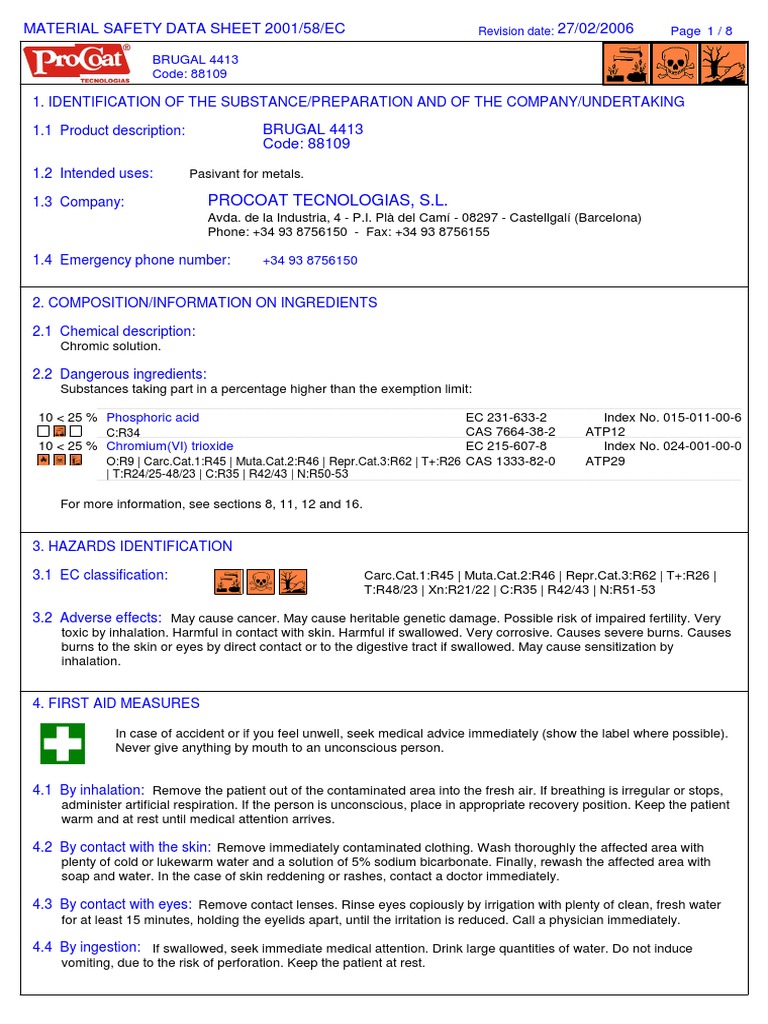MSDS Brugal 4413 | PDF | Chromium | Toxicity