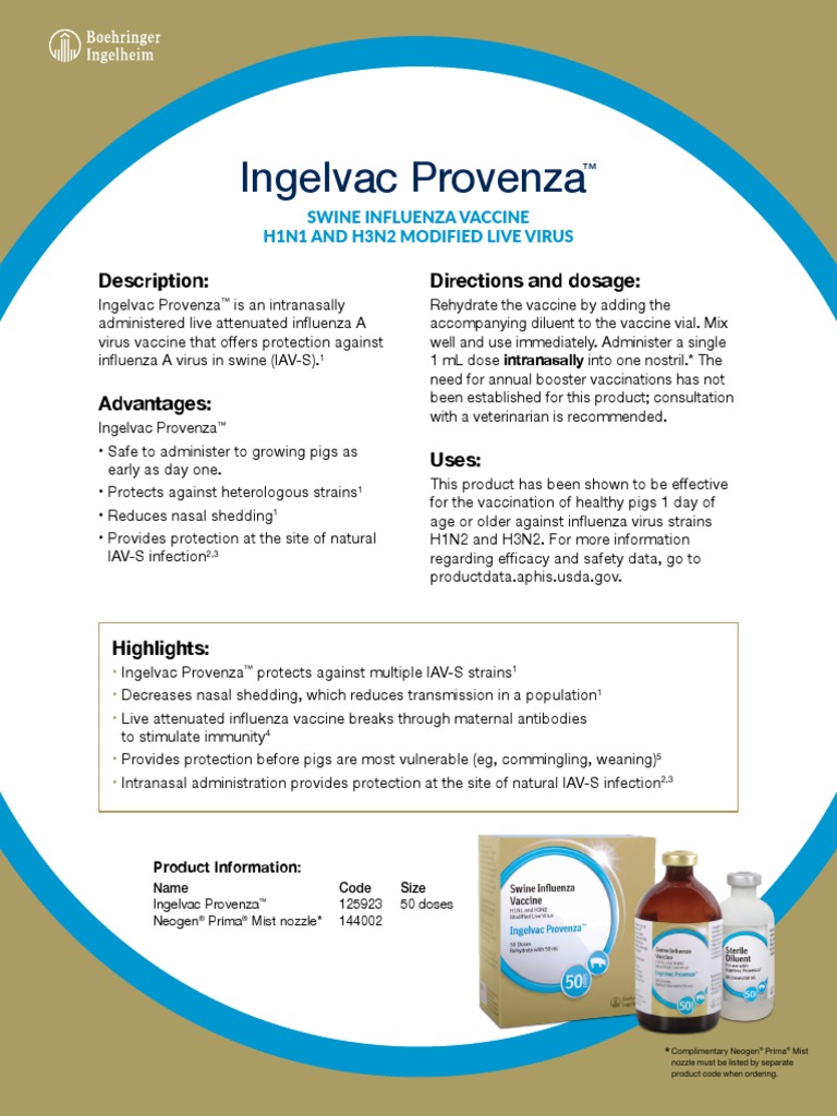 Ingelvac Provenzatm Product Information Sheet | PDF | Influenza Vaccine ...