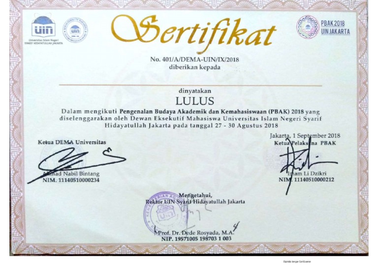 Sertifikat Pbak 2018 | PDF