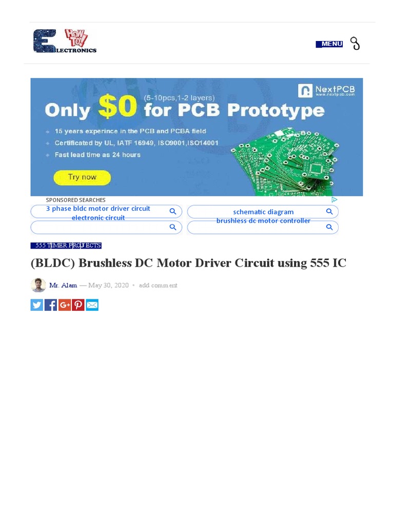BLDC Brushless DC Motor Driver Circuit 555 | PDF | Electric Motor ...