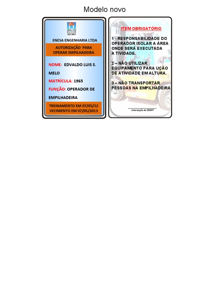 Crachá Operador de EMPILHADEIRA | PDF