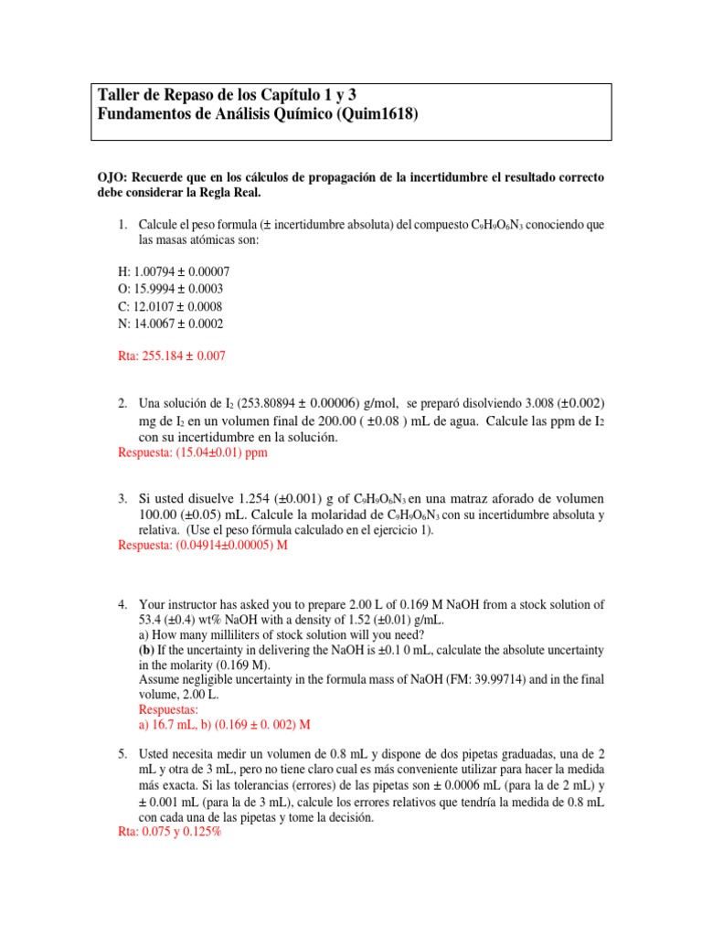 Taller de Repaso Capítulos 1 y 3 | PDF | Ph | Valoración