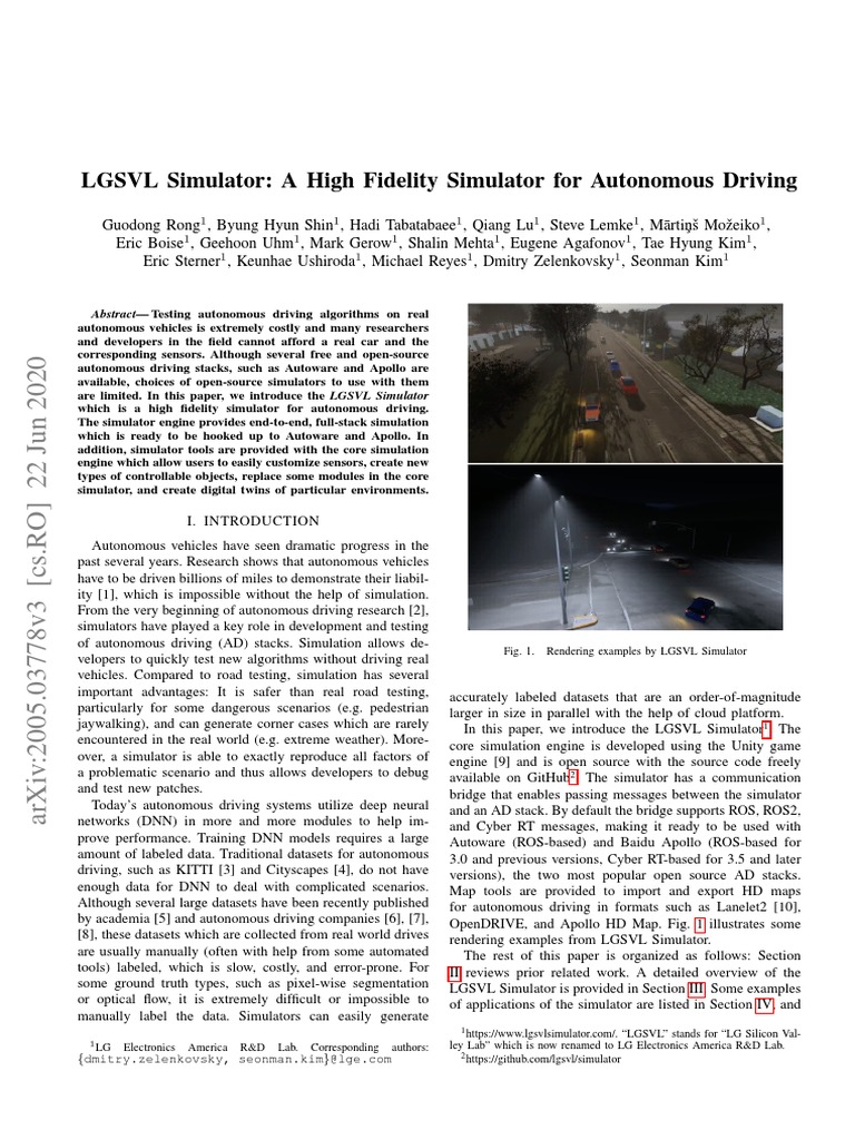 LGSVL Simulator Paper 2020 | PDF | Simulation | Lidar