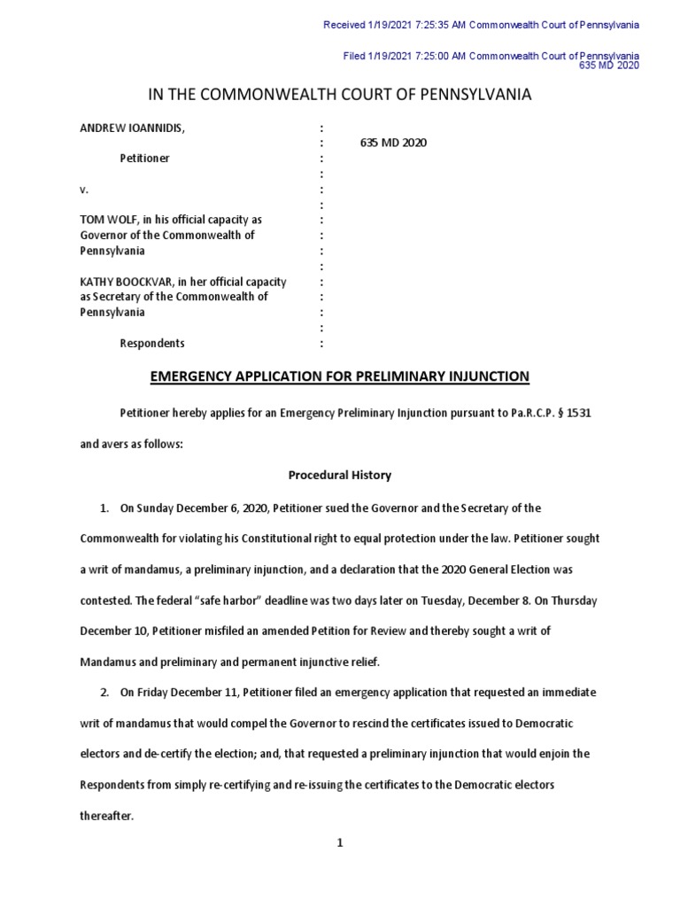 Emergency Application For Preliminary Injunction | PDF | Absentee ...