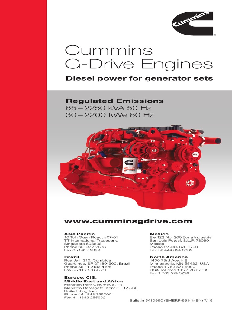 Cummins G-Drive Engines: 1800 RPM (60 HZ), 1800 T/MN, 1800 U/min ...