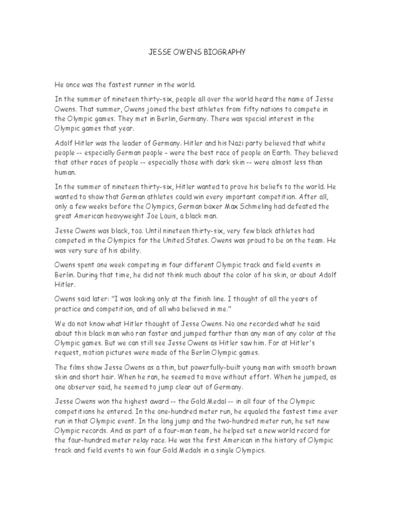 Jesse Owens Biography | PDF | Sports