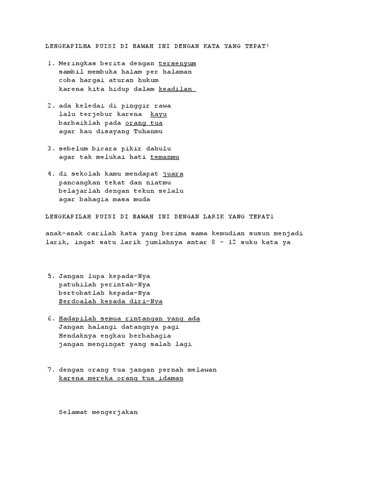 Tugas Melengkapi Puisi | PDF