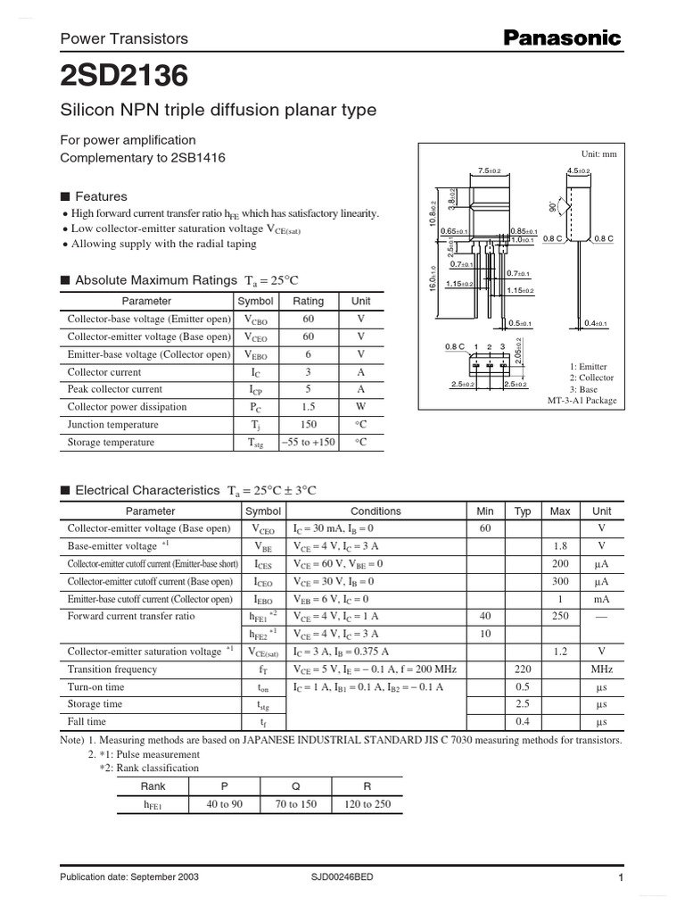 Silicon NPN Triple Diffusion Planar Type: Power Transistors | PDF | Bipolar Junction Transistor ...