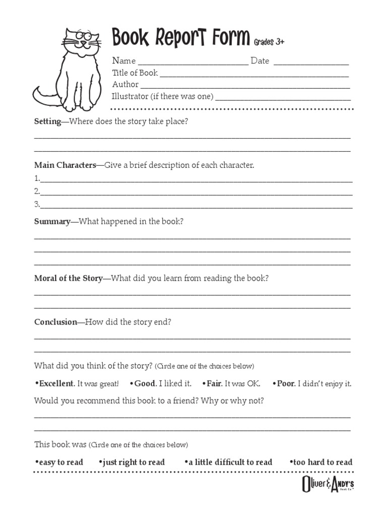 Cat Book Report 5th Grade Sample | PDF