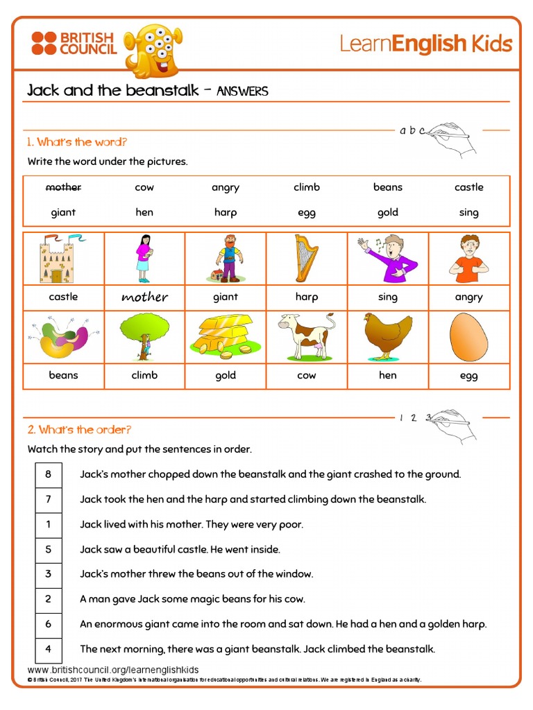 Jack and The Beanstalk - : Answers | PDF | Jack And The Beanstalk