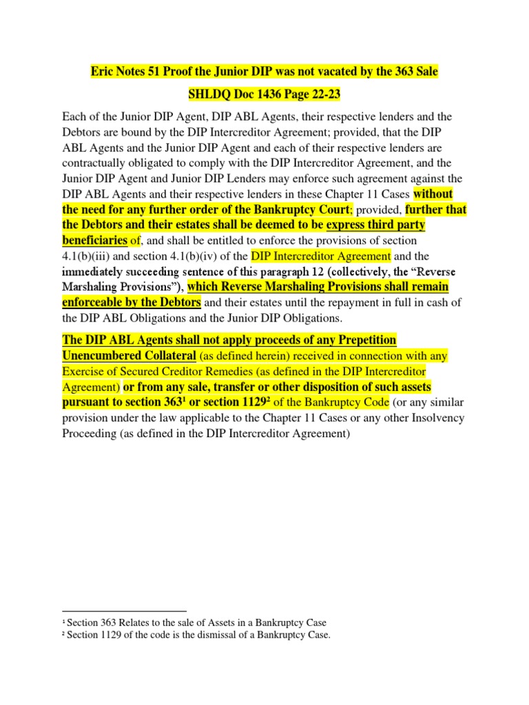 Eric Notes 51 Proof The Junior DIP Was Not Vacated by The 363 Sale PDF ...