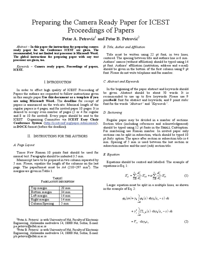 Preparing The Camera Ready Paper For ICEST Proceedings of Papers | PDF ...