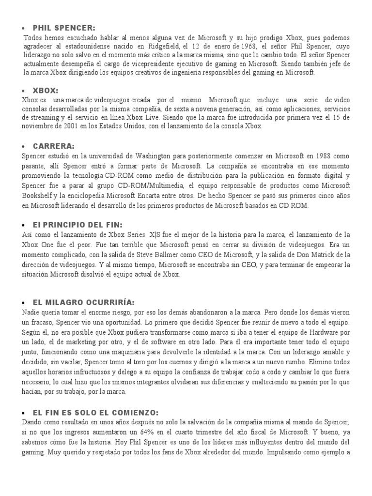Exposición (Phil Spencer) | PDF | Microsoft | Informática y tecnología de la información