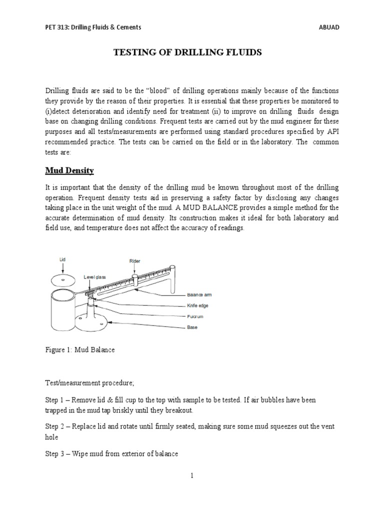 Testing of Drilling Fluids: Mud Density | PDF | Filtration | Shear Stress