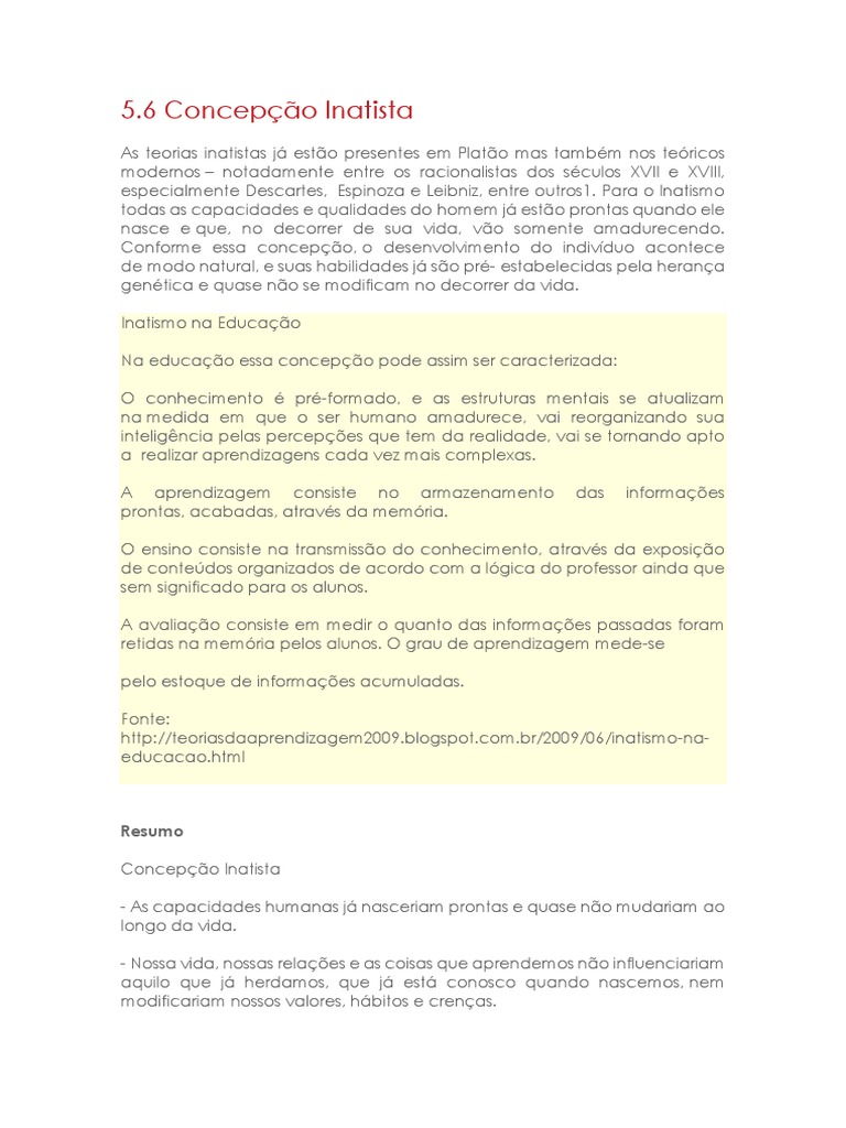 Concepção Inatista | PDF | Aprendizado | Conhecimento