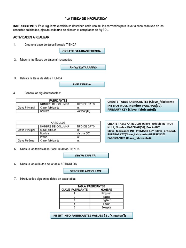 Ejercicio SQL Tienda Informatica | PDF | SQL | Datos