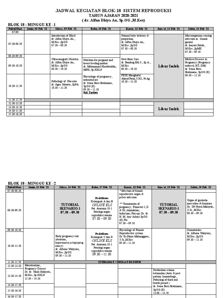 Jadwal Blok 18 Reproduksi 2021 | PDF | Human Pregnancy | Obstetrics