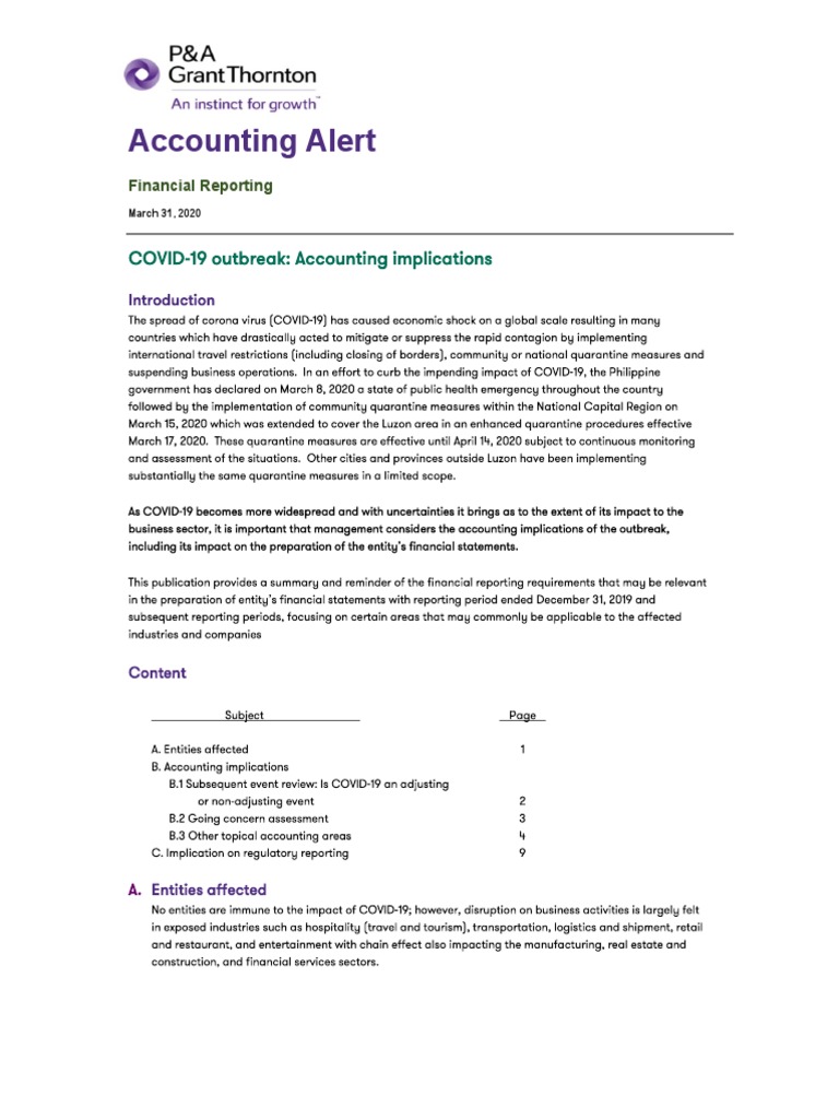 Accounting Alert - Covid 19 Outbreak - Accounting Implications | PDF