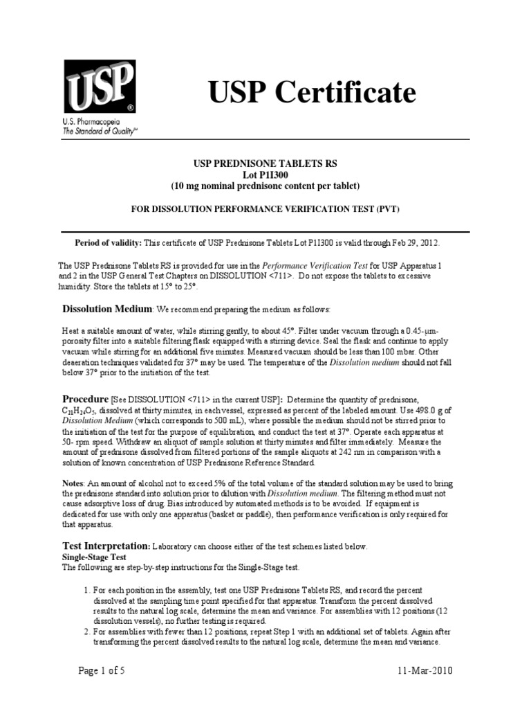 USP Certificate: Dissolution Medium | PDF | Coefficient Of Variation | Mean