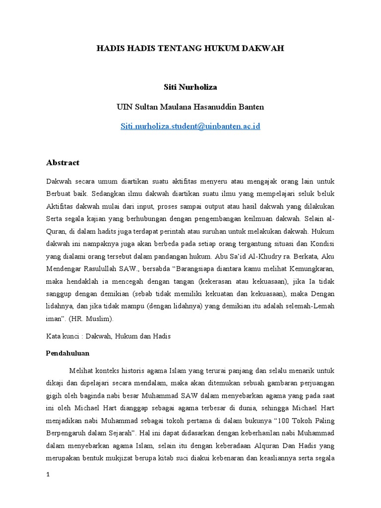 Hadis Hadis Tentang Hukum Dakwah | PDF | Karier & Perkembangan | Sains ...