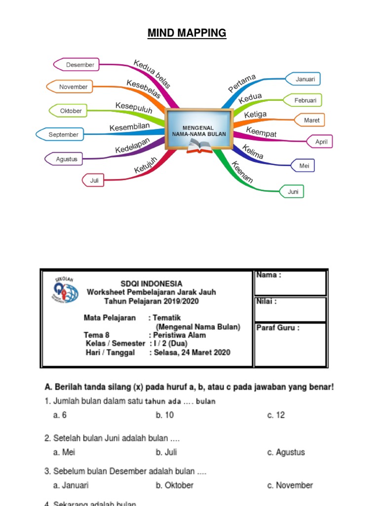Worksheet Mengenal Nama Bulan | PDF | Seni & Disiplin Bahasa