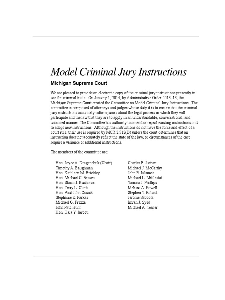 Michigan Model Criminal Jury Instructions | PDF | Reasonable Doubt ...