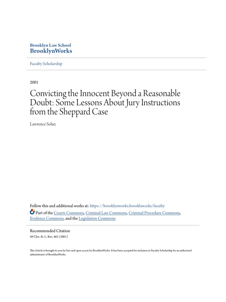 Convicting The Innocent Beyond A Reasonable Doubt - Some Lessons A ...