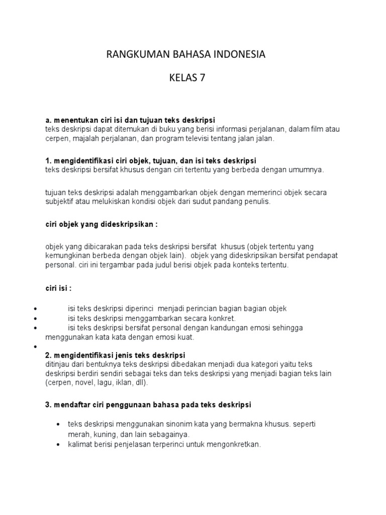 Rangkuman Bahasa Indonesia Kelas 7 Semester 1 | PDF