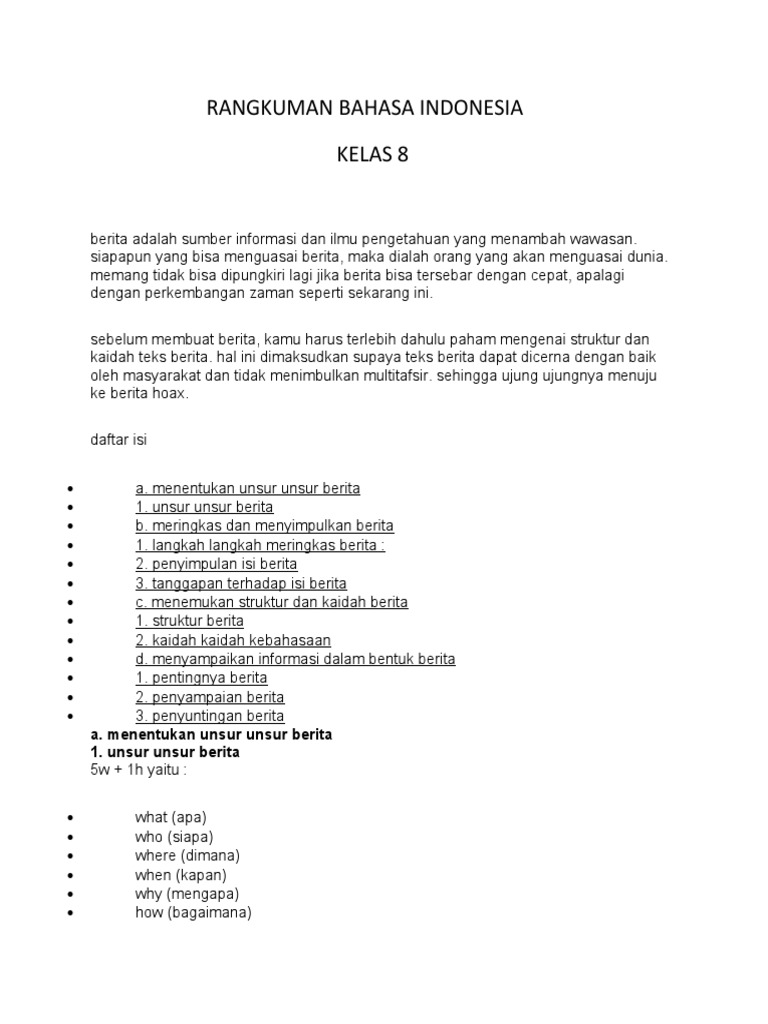 Rangkuman Bahasa Indonesia Kelas 8 Semester 1 Pdf