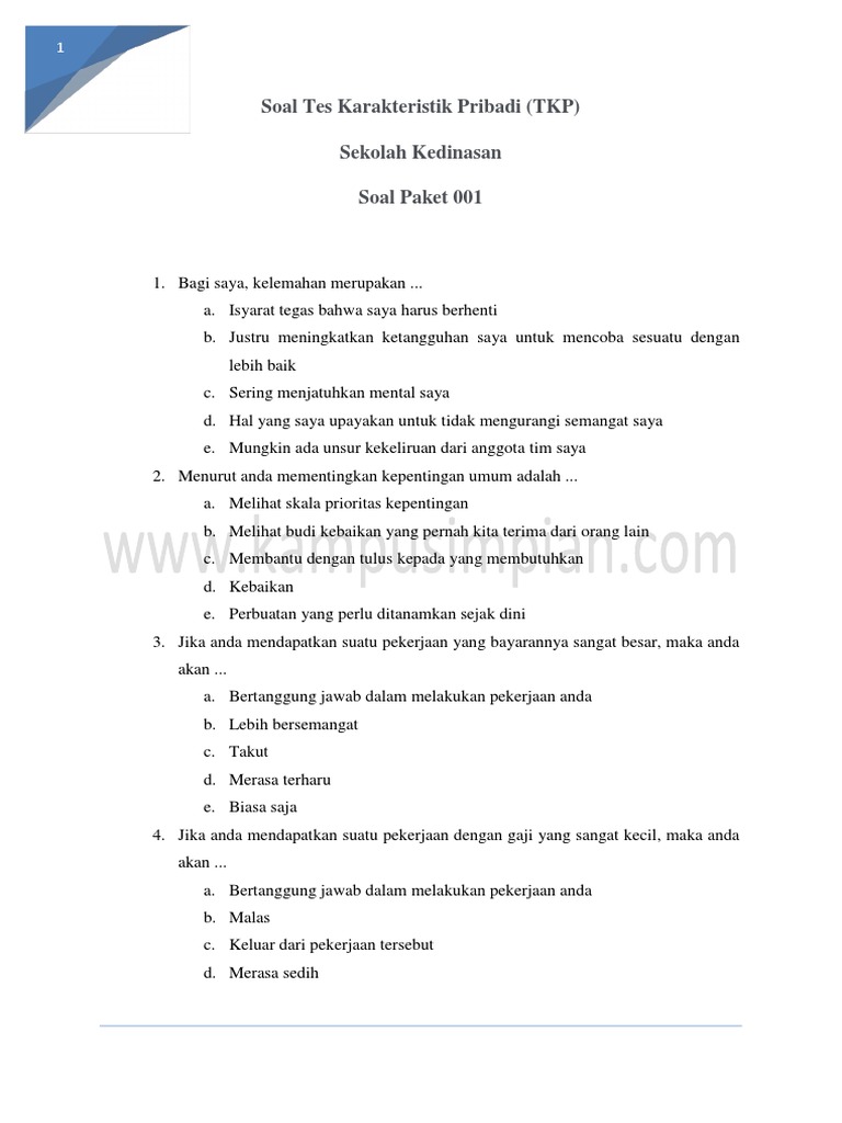 Soal + Pembahasan TKP Paket 1 | PDF | Karier & Perkembangan | Seni & Disiplin Bahasa