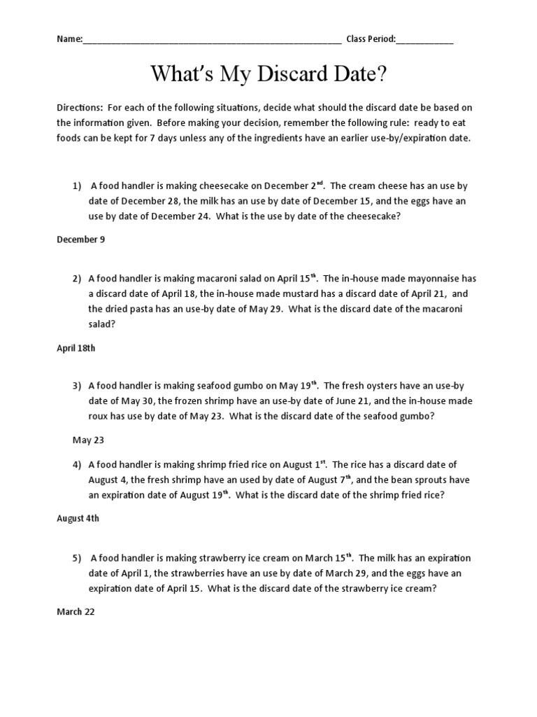 SS CH 5 Worksheet Discard Date | PDF