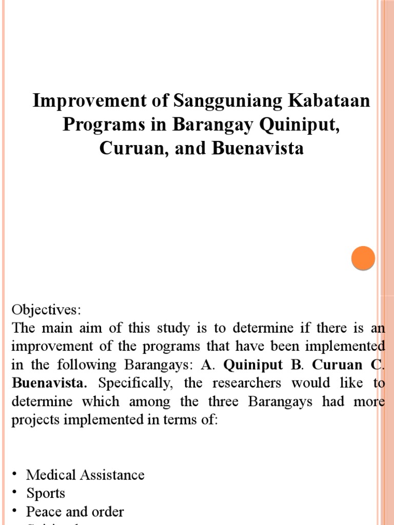 Improvement of Sangguniang Kabataan Programs in Barangay Quiniput ...