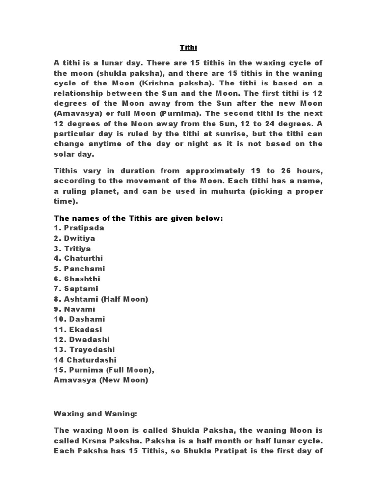 The Names of The Tithis Are Given Below:: Tithi | PDF | Planets In ...