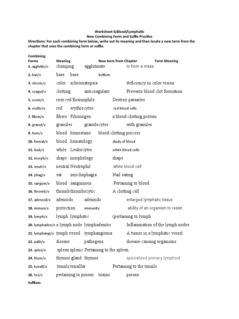 CH 6 Worksheets-Practice Blood-Lymph | PDF | Lymphatic System | Blood Cell