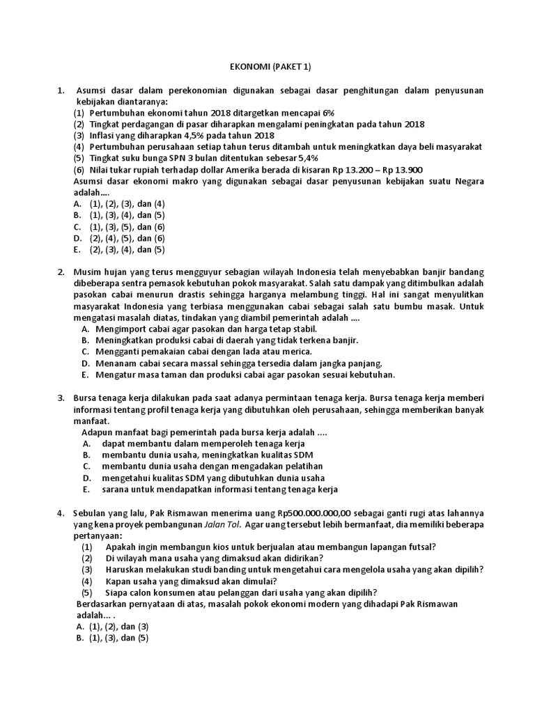 Soal To Ekonomi 1 | PDF | Bisnis | Pengelolaan Keuangan & Uang