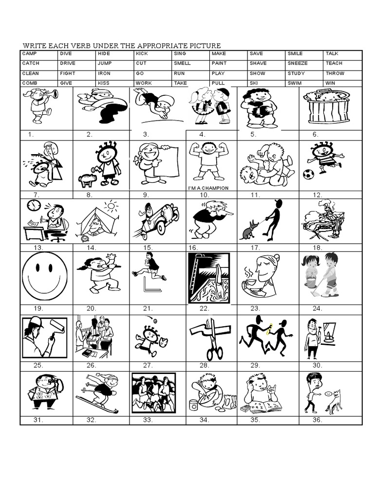 Action Verbs with Picture Matching | PDF