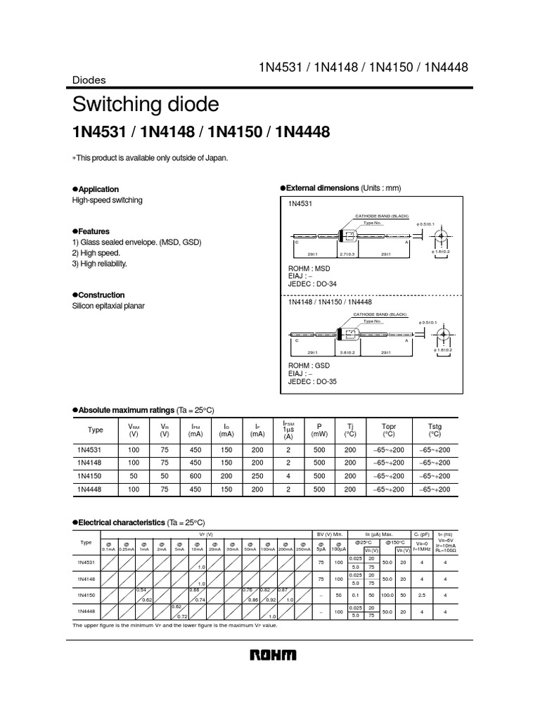 Switching Diode: 1N4531 / 1N4148 / 1N4150 / 1N4448 | PDF | Diode | Property