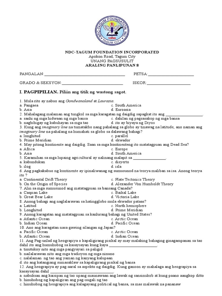 1st Grading AP 8 | PDF