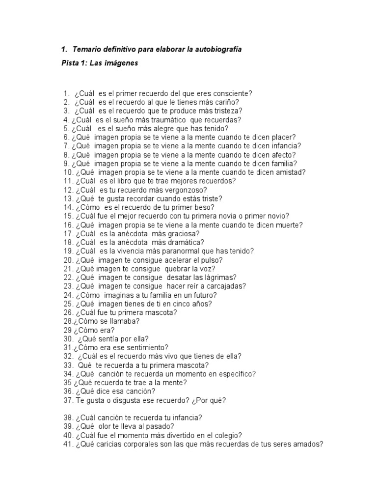 Temario Definitivo para Elaborar La Autobiografía | PDF | Sicología