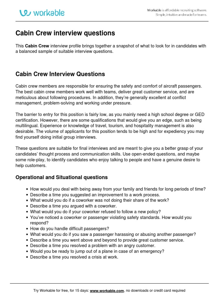 Cabin Crew Interview Questions | PDF | Flight Attendant | Interview