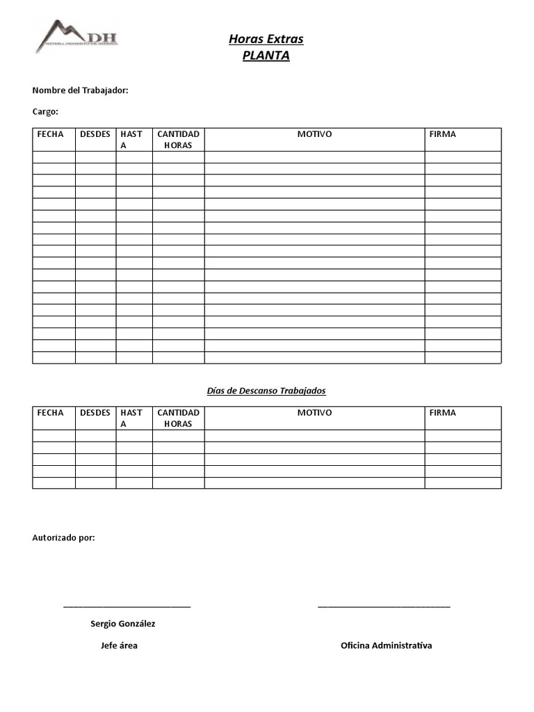 Formato Horas Extras | PDF