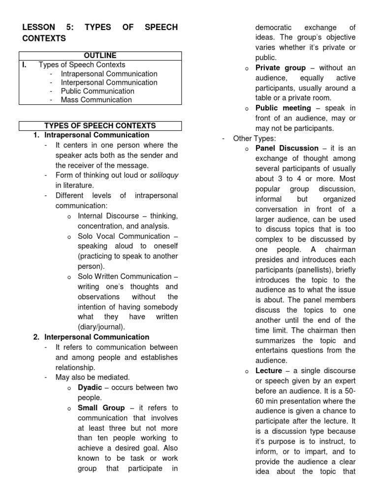 EN11-L5.Types of Speech Context | PDF | Lecture | Communication