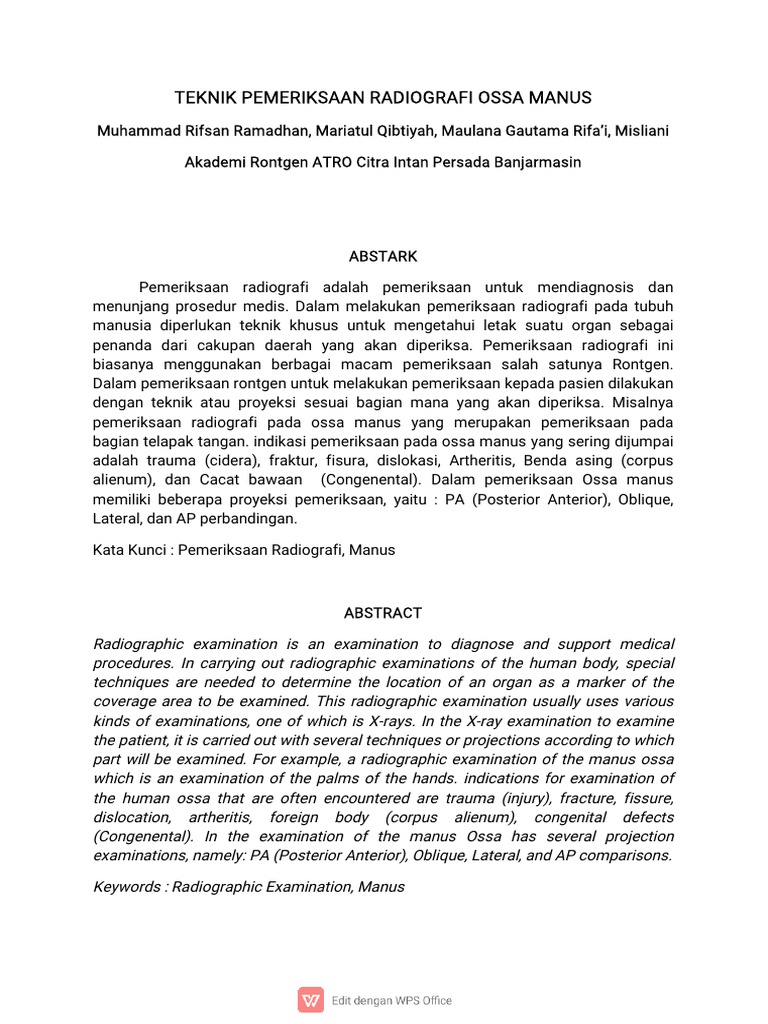 Teknik Radiografi Ossa Manus | PDF
