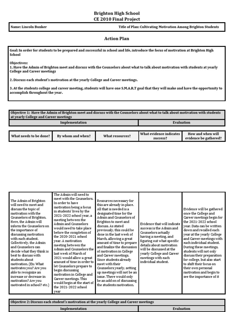 Action Plan | PDF | Motivation | Motivational