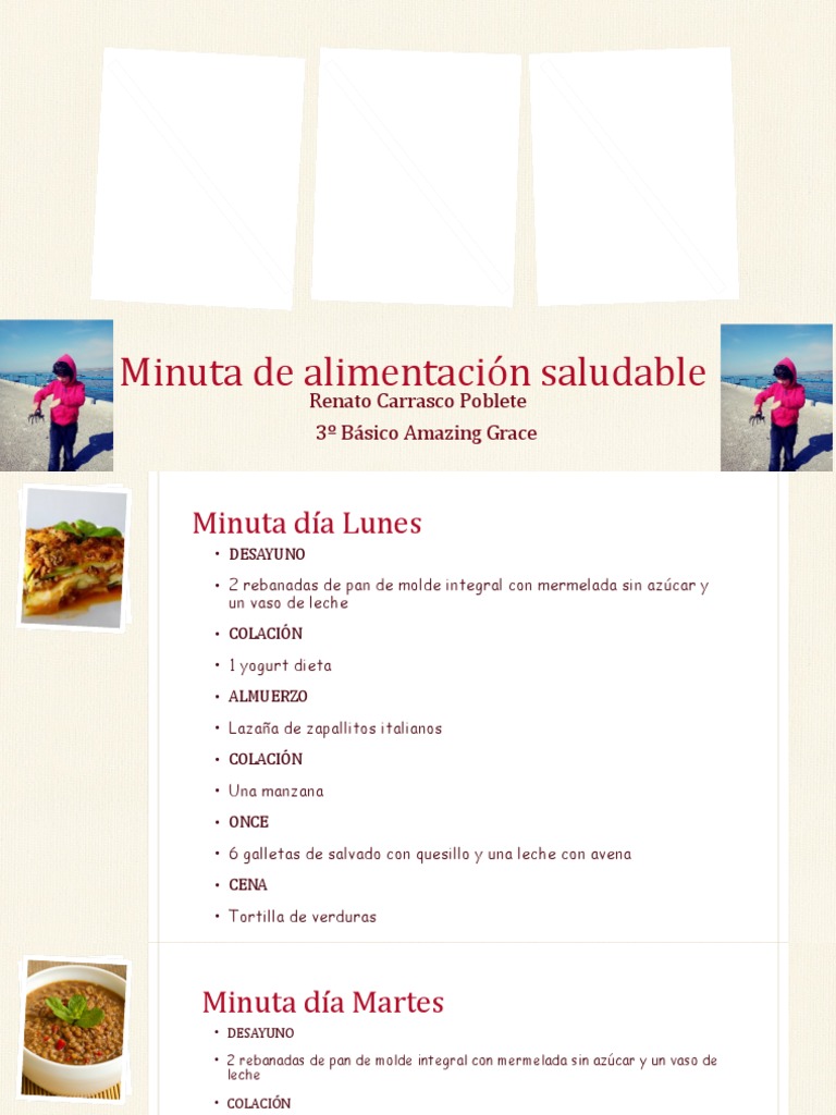 Minuta Semanal de Alimentación Saludable | PDF | Almuerzo | Comida