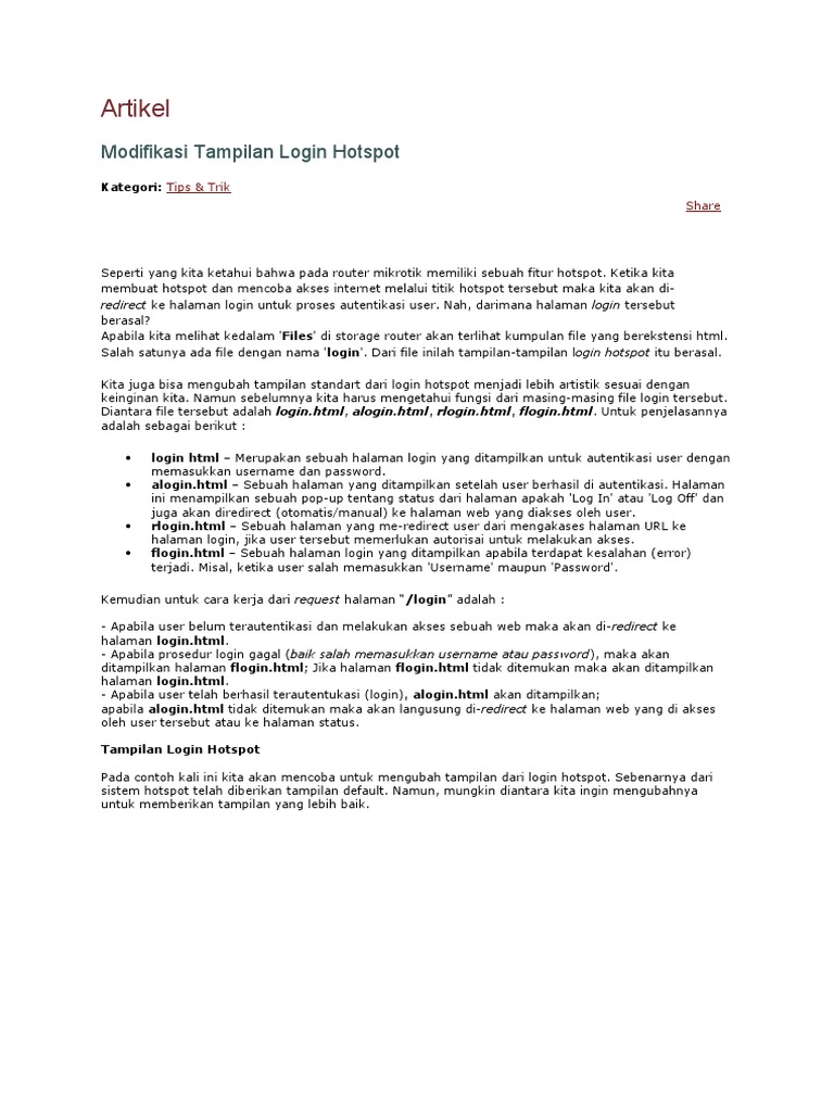 Seting Tampilan Login Mikrotik | PDF