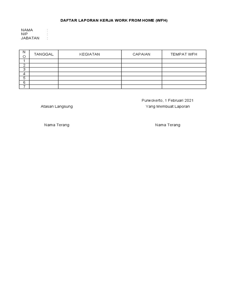 Contoh Format Laporan WFH | PDF