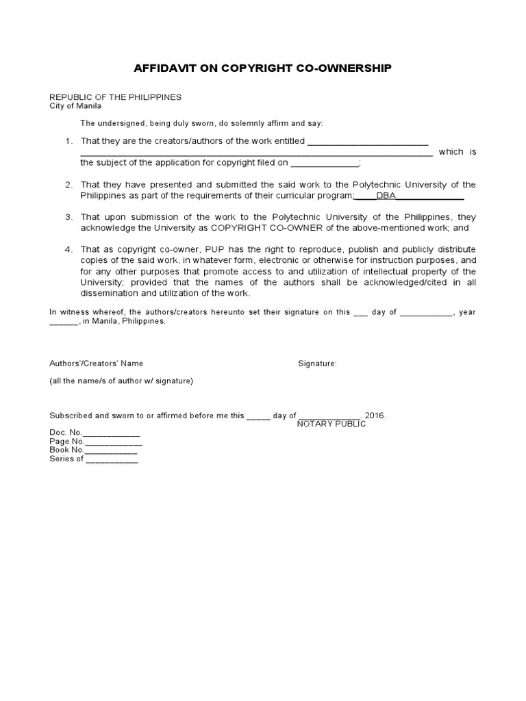 Affidavit On Copyright Co Ownership | PDF