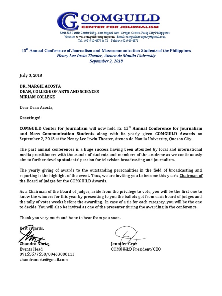 Invitation To The Chair of The Board of Judges | PDF