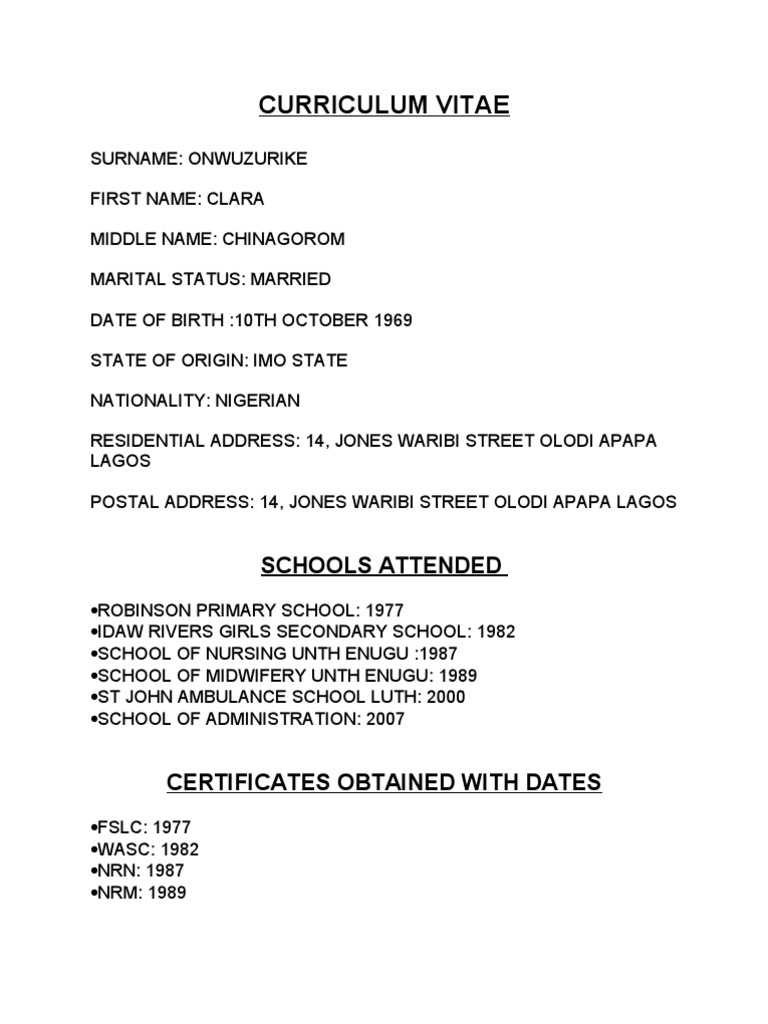 Curriculum Vitae: Schools Attended | PDF